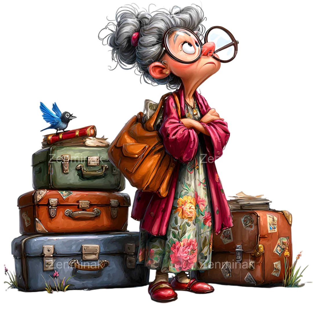 14 PNG Traveling Grandma Clipart – Funny Suitcase PNG – Quirky Senior ...