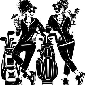 5 SVG Golf Ladies SVG Cut File, Sport Women With Drinks and Visors Golf ...