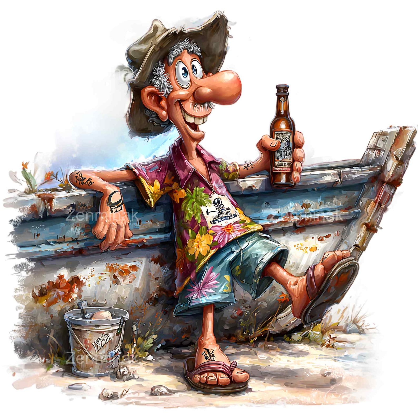 14 PNG Funny Grandpa Clipart – Old Man With Beer and Fishing Boat ...