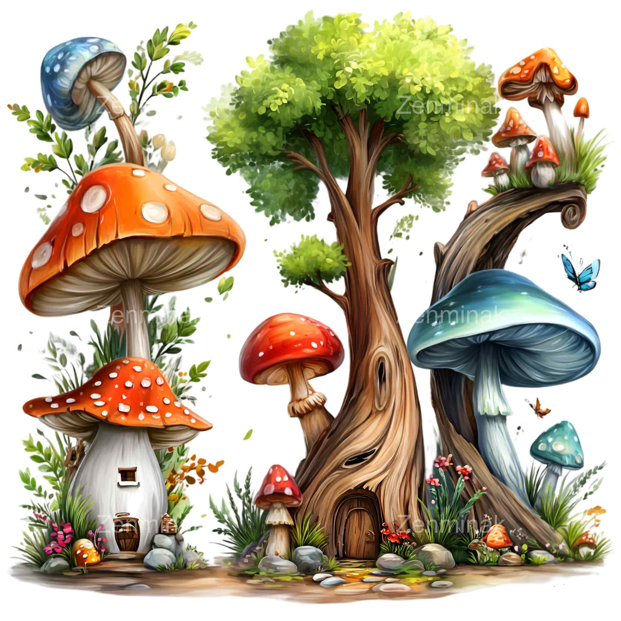 15 PNG Mushroom House Clipart, Fairy Garden Watercolor Gnome Home ...