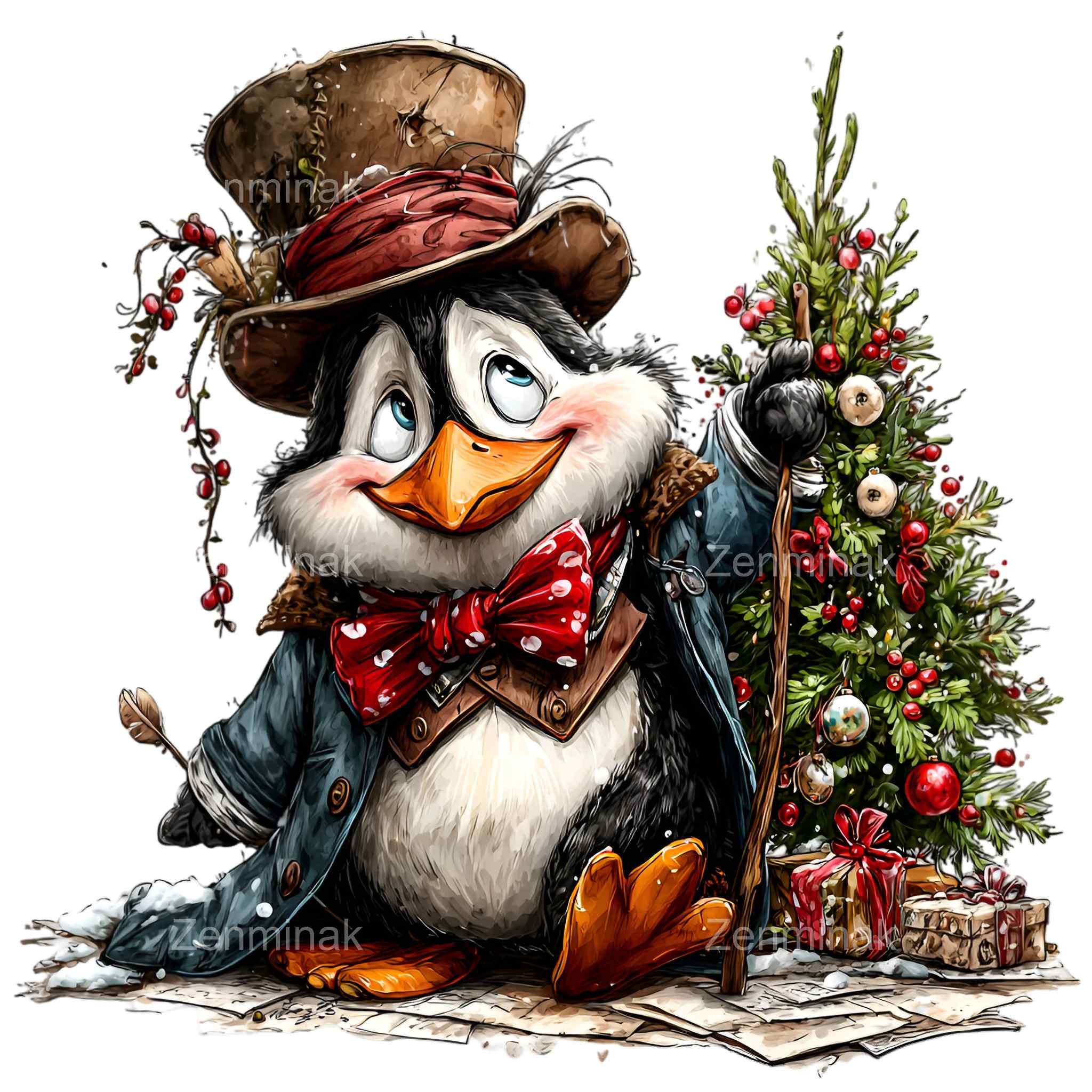 16 PNG Christmas Penguin Clipart – Victorian Animal PNG for Cards ...