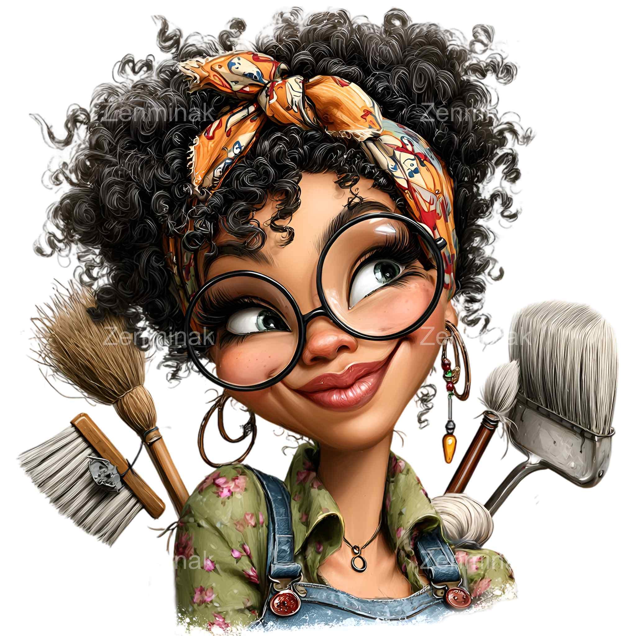 15 PNG Funny Cleaning Lady Clipart – Cartoon Woman With Glasses and ...