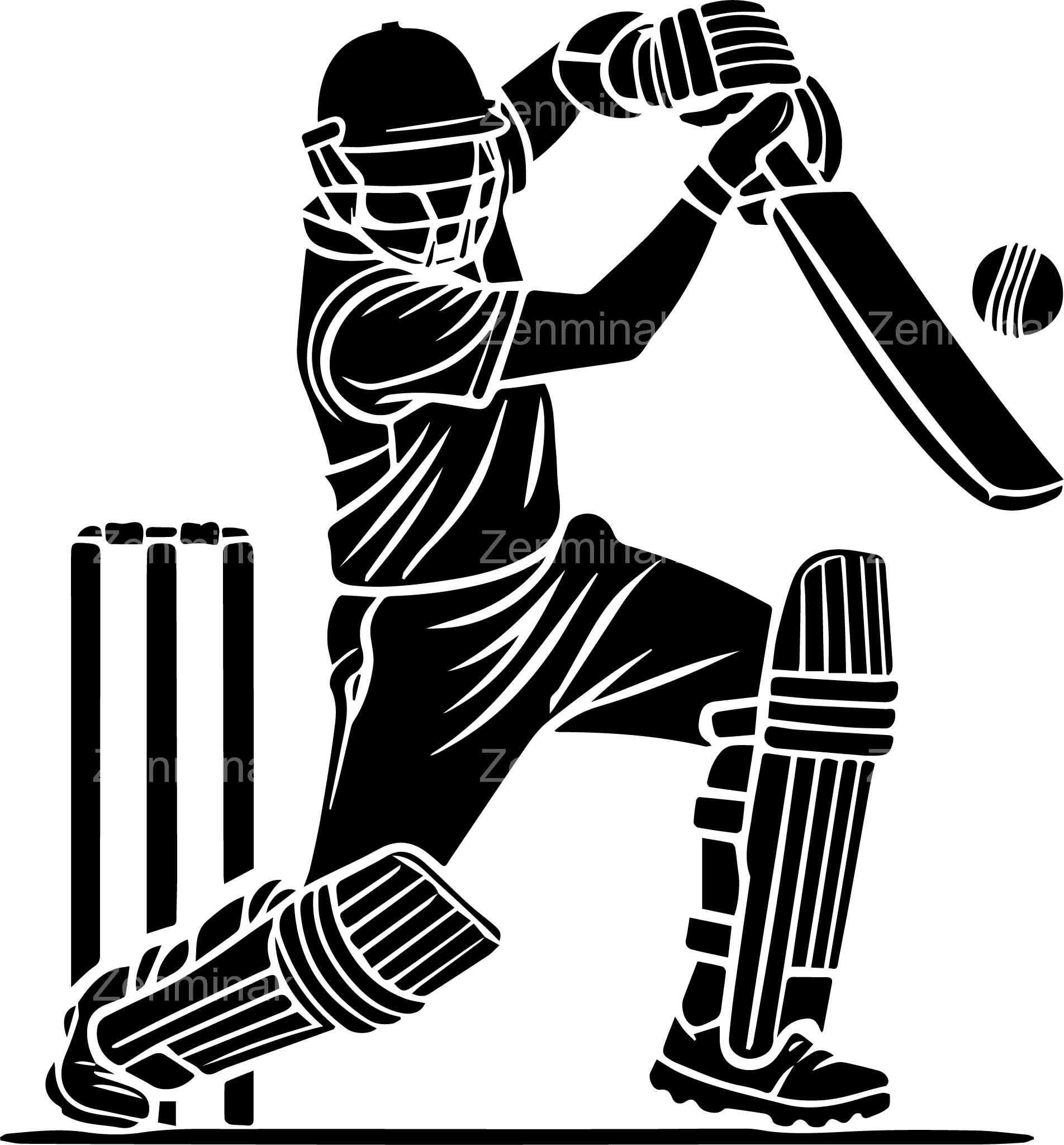 10 Cricket Player SVG Cut File, Batsman Silhouette With Ball and ...