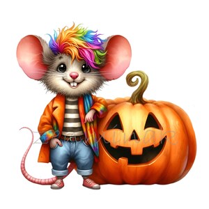 15 Halloween Mouse Clipart PNG, Cute Dressed-up Mouse With Rainbow Hair ...