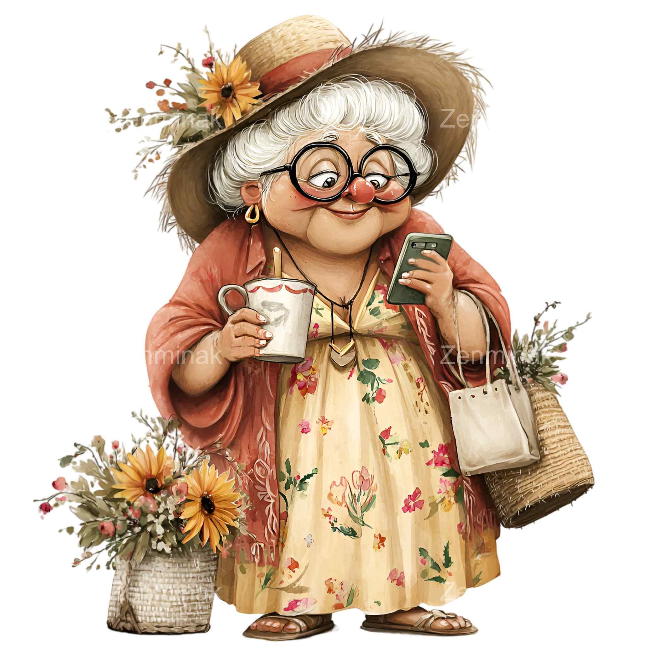 20 PNG Market Grandma Clipart – Funny Old Lady With Groceries PNG ...