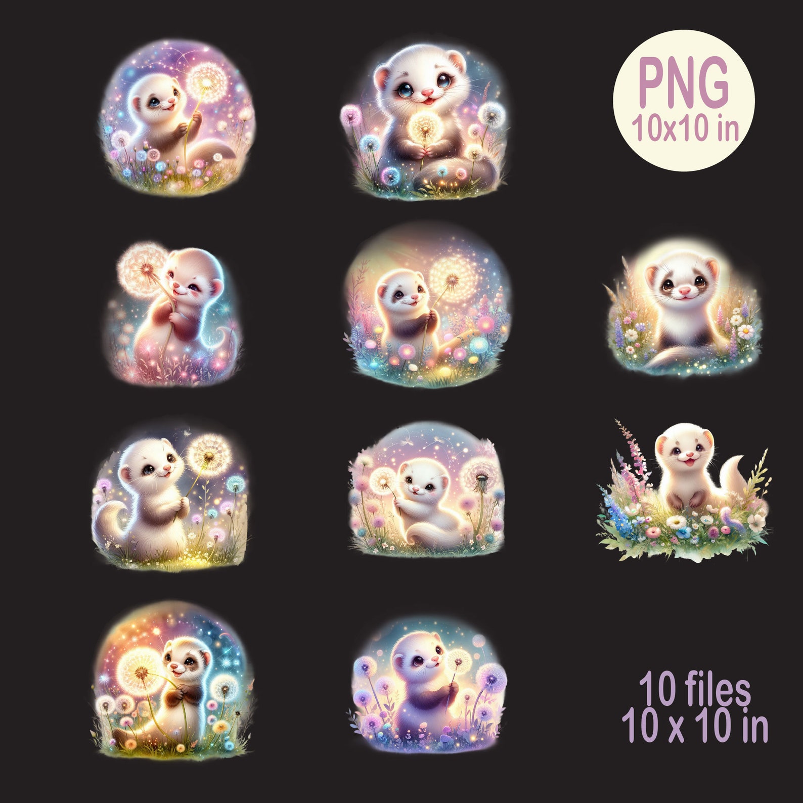 10 Magical Ferret PNG Clipart – Cute Fantasy Ferret Holding Glowing ...