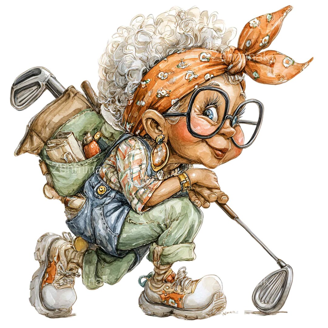 11 PNG Grandma Golf Clipart – Funny Cartoon Lady Playing Golf PNG for ...