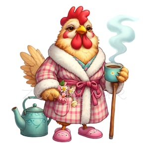 Funny Chicken Coffee Clip Art, 18 PNG Housewife Clipart, Mom Farm ...
