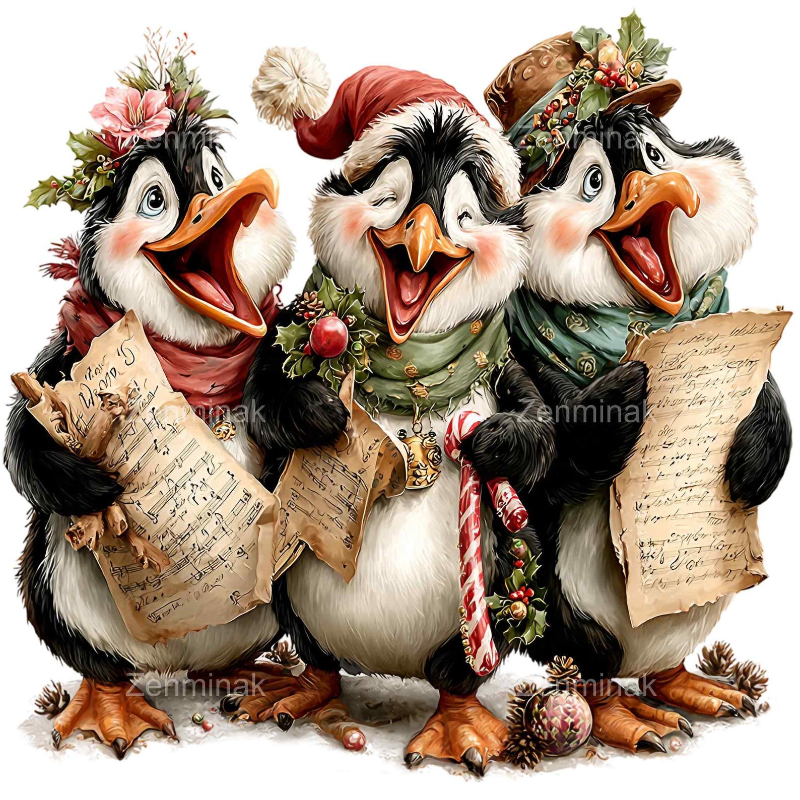 15 PNG Christmas Penguins Clipart – Winter Carolers PNG for ...
