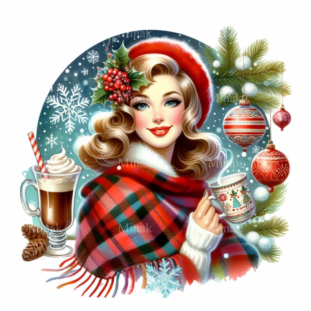 14 PNG Retro Christmas Lady – Holiday PNG Clipart – Vintage Festive ...