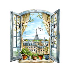 15 Paris Spring Window PNG Clipart, Eiffel Tower Balcony View ...