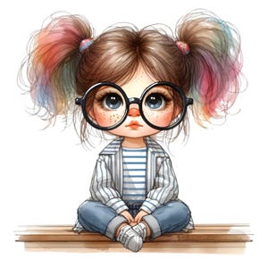 Cute Pigtail Girl Clipart PNG, 14 Adorable Digital Illustration for ...