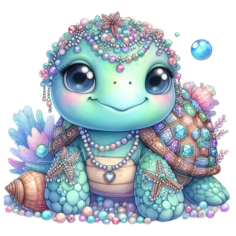 Sea Turtle Clipart, 15 PNG Cute Ocean Animals Illustration, Watercolor ...