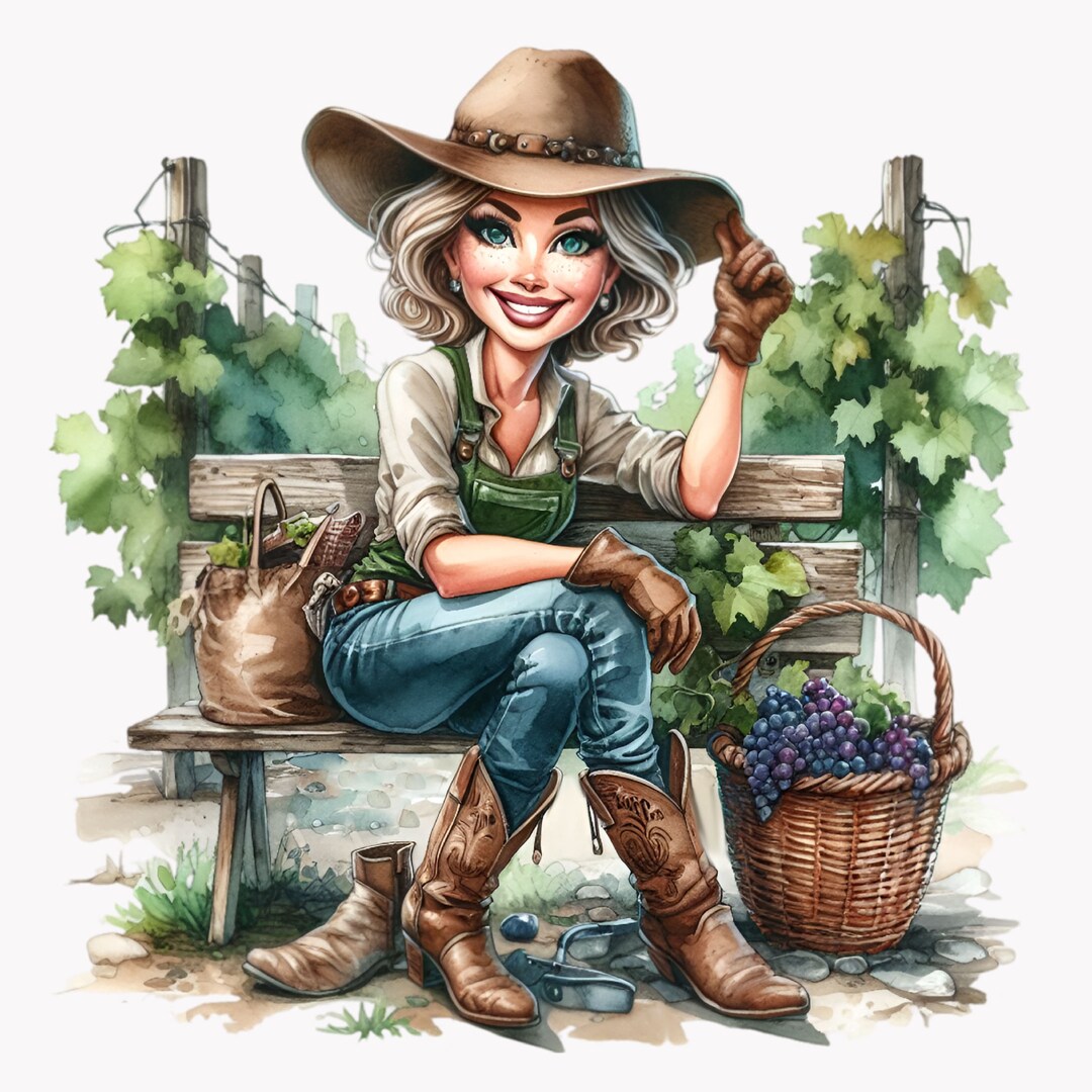 Funny Grandma Clipart Bundle, Granny Vineyard PNG, Grapes, Autumn ...