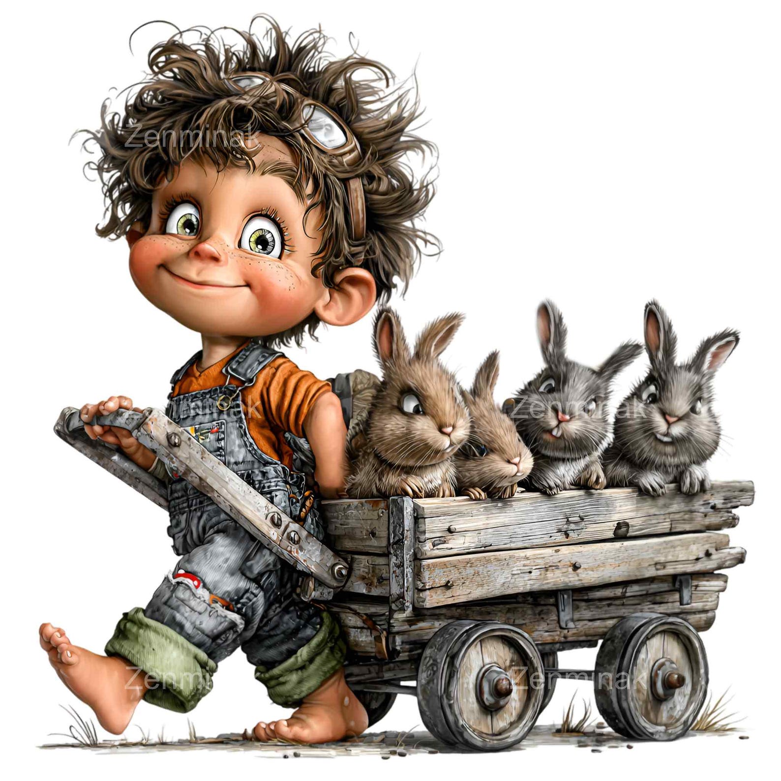 16 PNG Boy With Rabbits Clipart – Cartoon Farm Kid – Whimsical Child ...