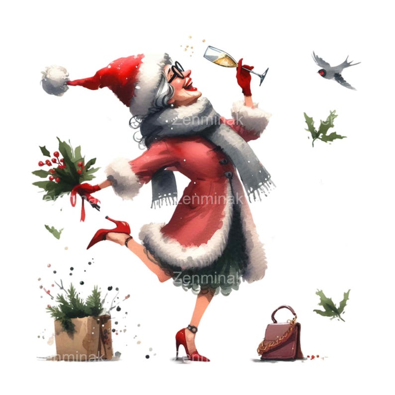 16 PNG Funny Santa Lady PNG – Glamorous Senior Woman With Champagne and ...