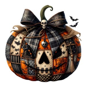 Spooky Halloween Pumpkin Clipart PNG, 15 Patchwork Jack-o'-lantern With ...