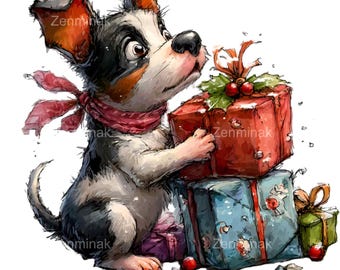 Christmas Puppy PNG Set, Whimsical Dog Clipart, Funny Holiday Pup ...