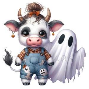 14 Halloween Cow Clipart PNG, Cute Baby Calf in Ghost Costume With ...