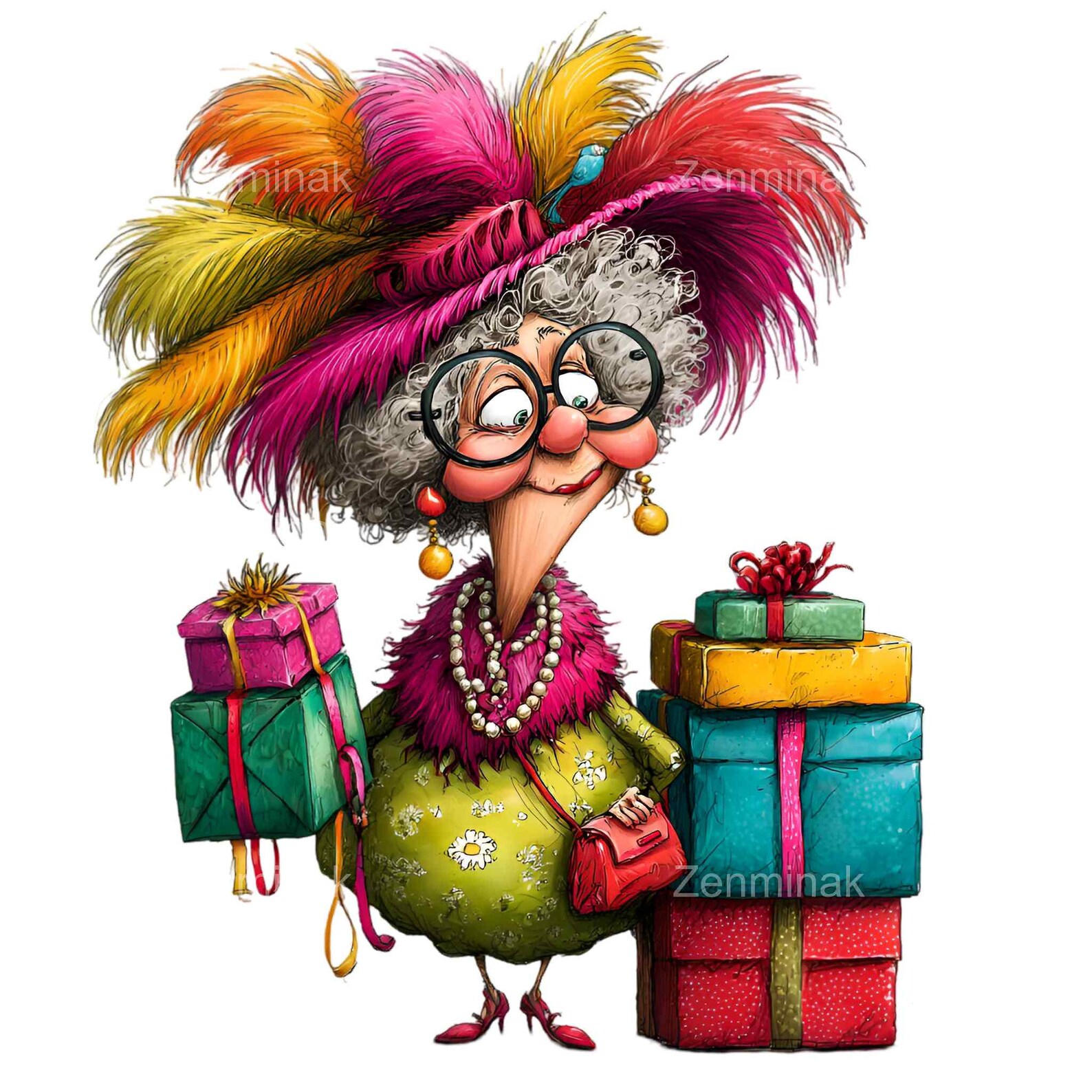 16 PNG Funny Gift Lady Clipart – Eccentric Grandma With Presents for ...