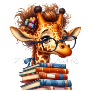Teacher Giraffe Clipart 15 PNG - Adorable Giraffe With Glasses Teaching ...