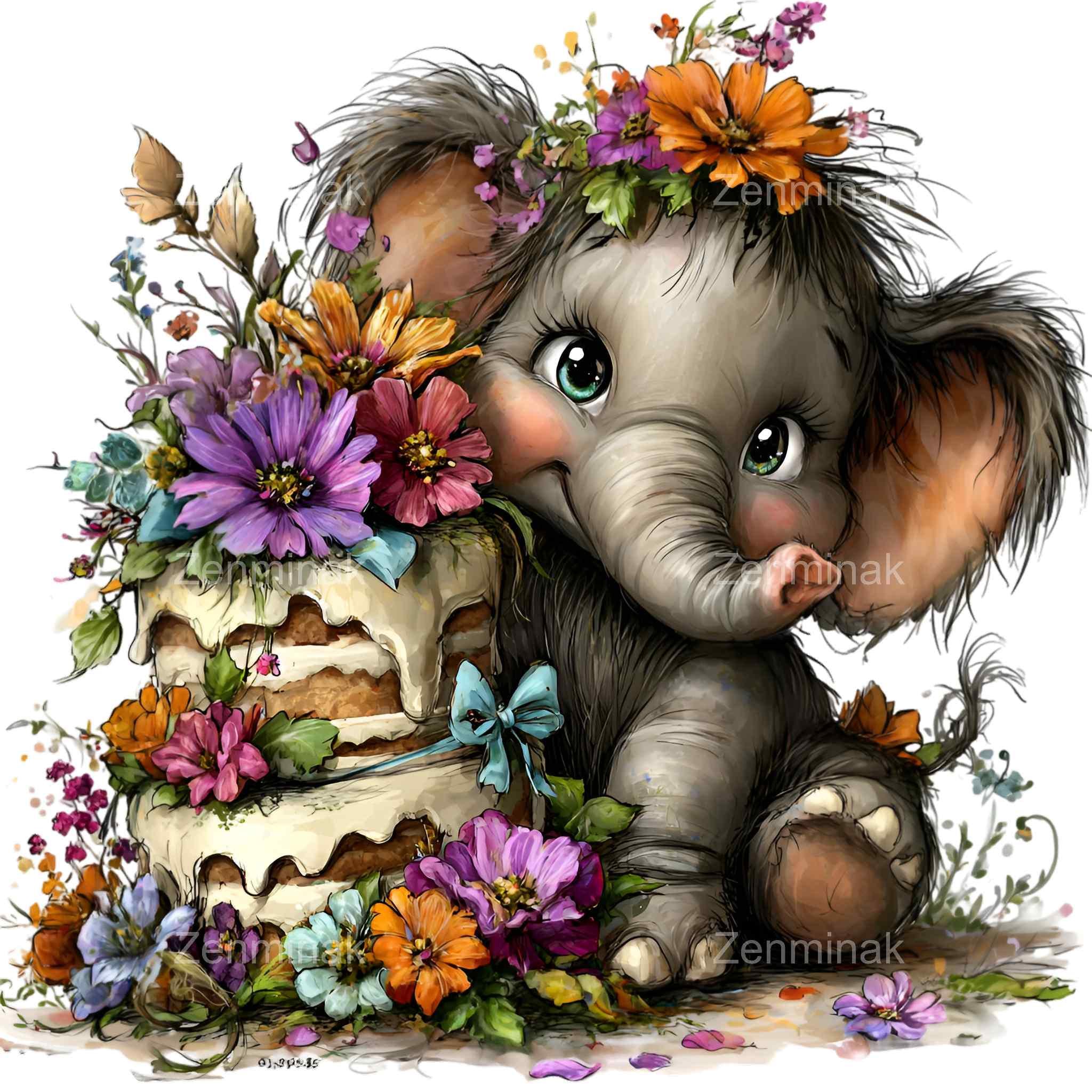 12 PNG Elephant Birthday Clipart – Cute Animal PNG – Baby Shower Cake ...
