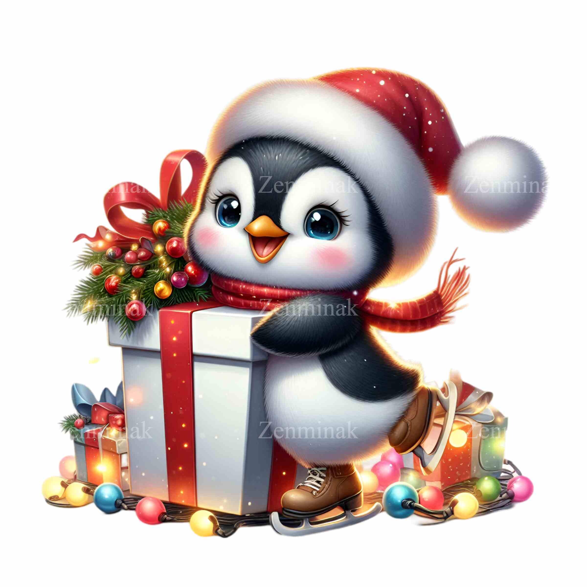 19 PNG Christmas Penguin Clipart – Cute Holiday PNG With Gift Box ...
