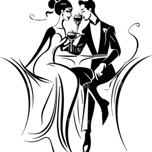 6 SVG Romantic Couple SVG Cut File, Elegant Man and Woman Toasting ...