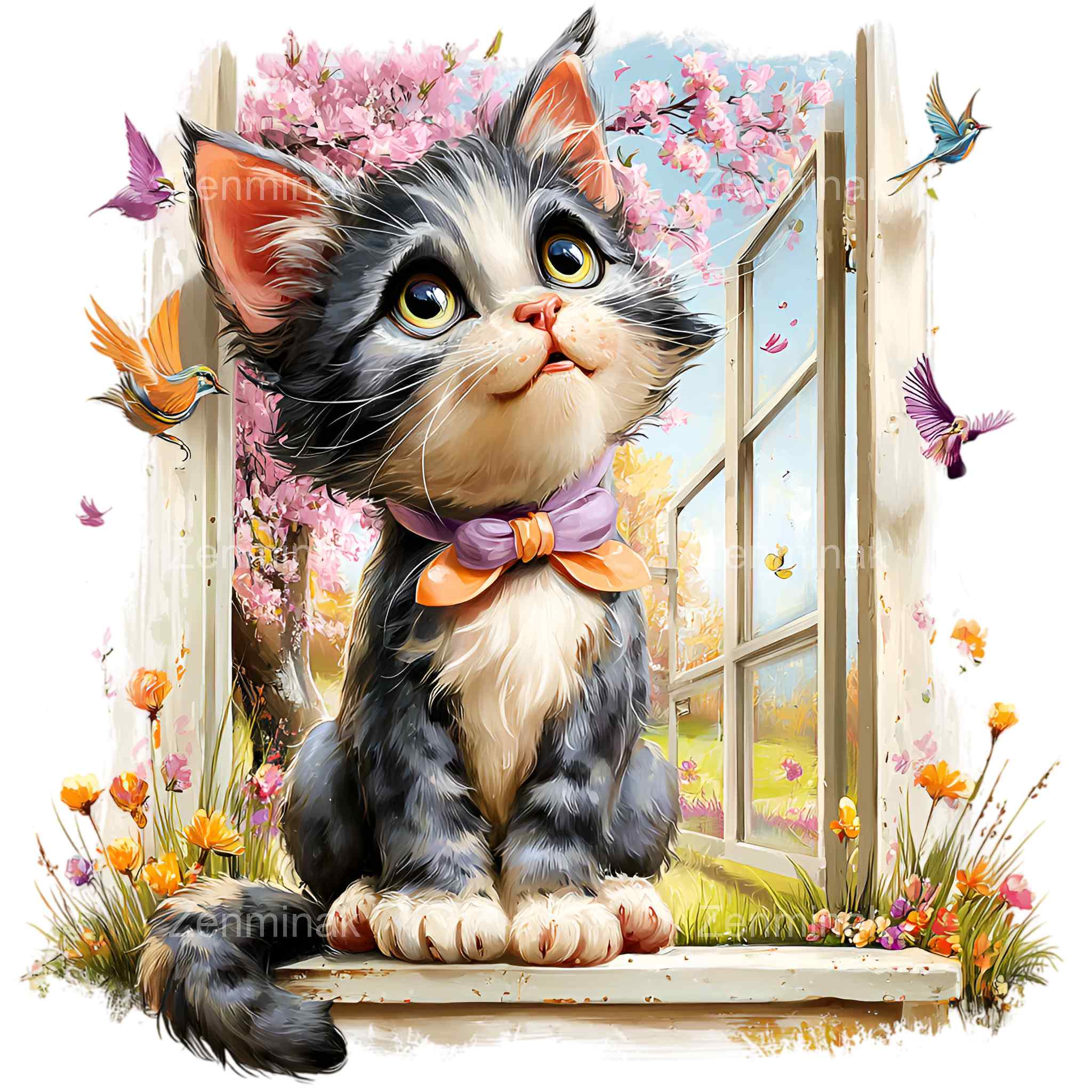 15 PNG Spring Cat Clipart – Funny Kitten PNG – Cute Cat With Flowers ...