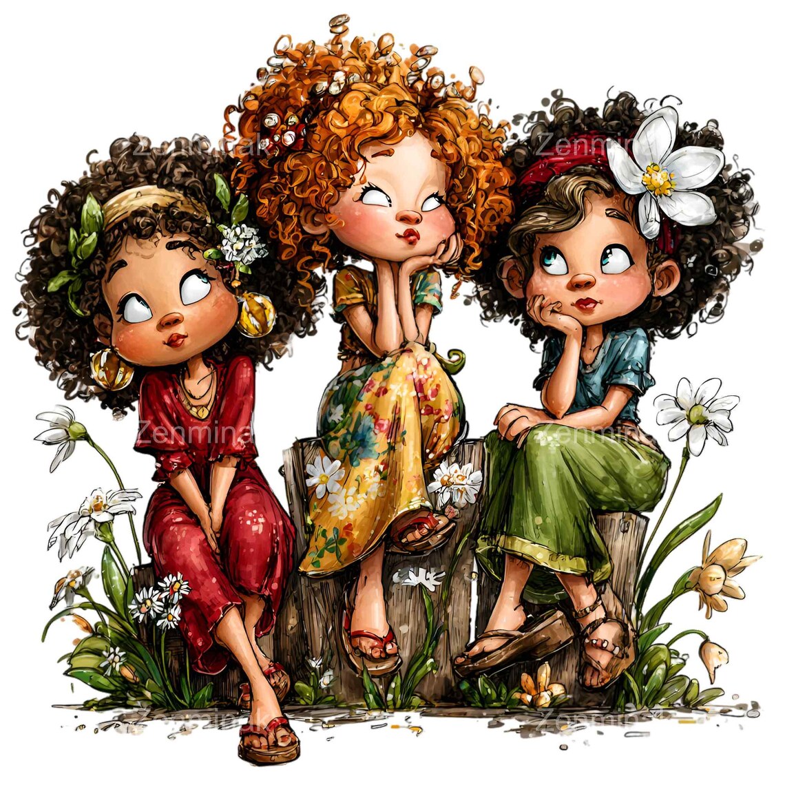 14 PNG Friends Clipart Watercolor Girls, Three Sisters Illustration - Etsy
