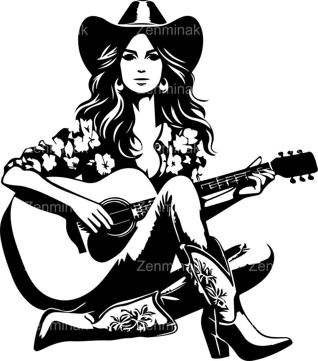 7 SVG Cowgirl Guitar SVG, Country Music Woman Cut File, Western Female ...