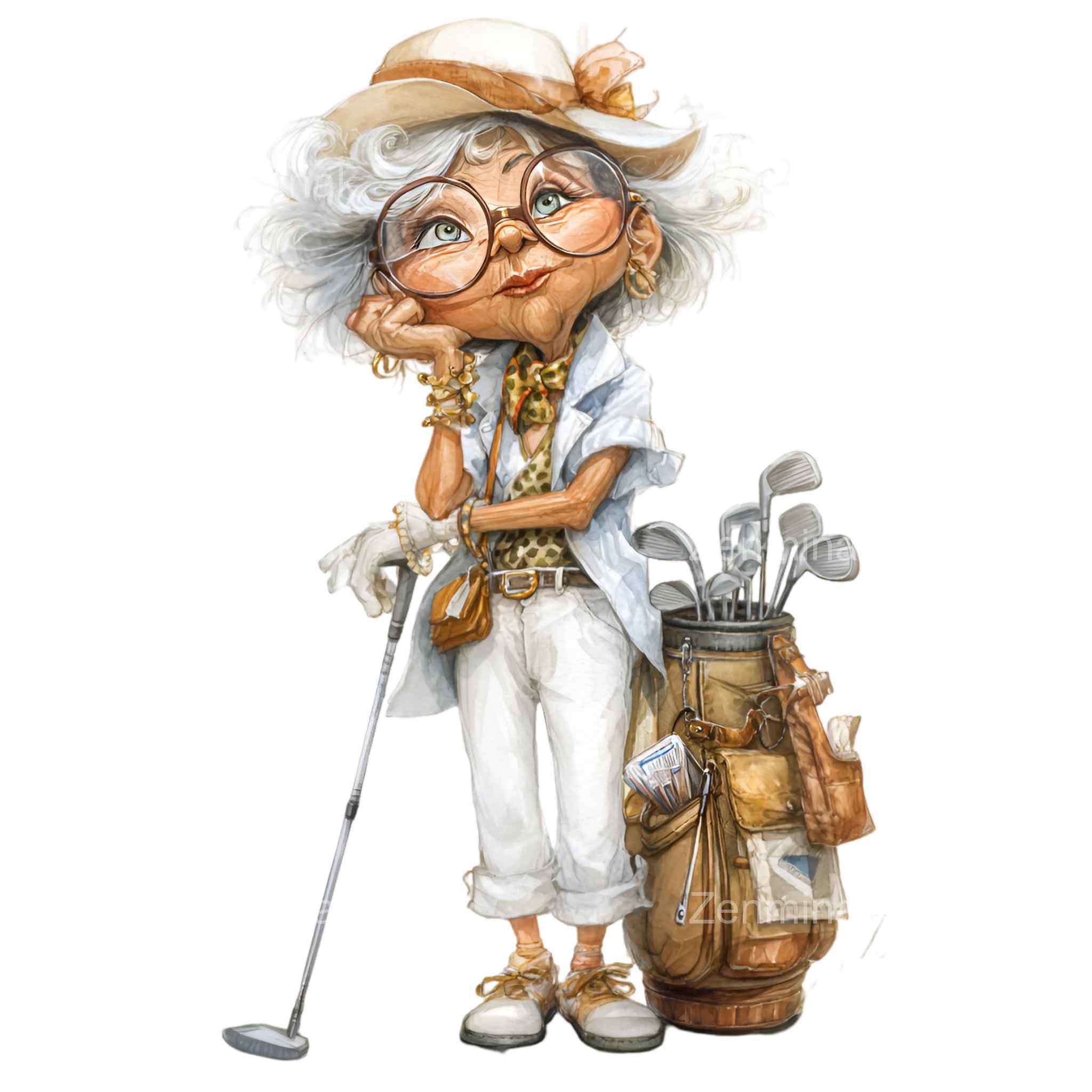 15 PNG Funny Golfing Grandma – Sports PNG Clipart – Humorous Senior ...