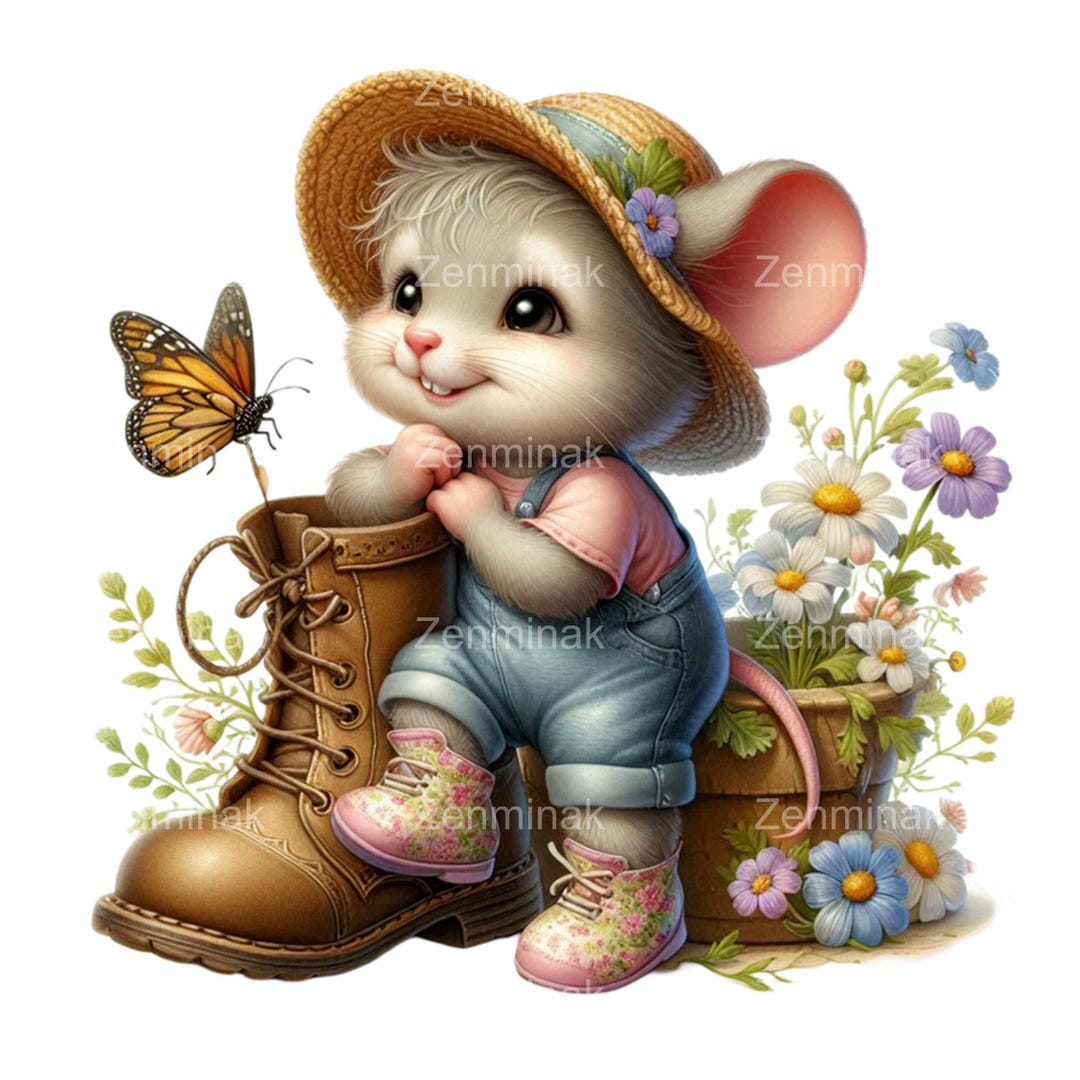 15 PNG Cute Mouse in Hat – Spring PNG Clipart – Little Mouse With Boot ...