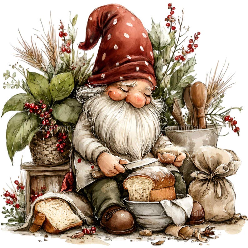 15 PNG Baking Gnome Clipart – Christmas Kitchen PNG With Bread and ...