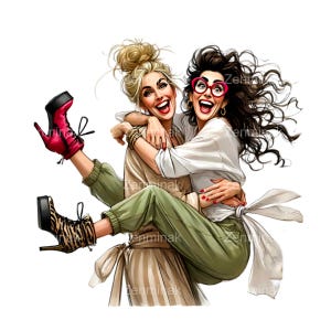 12 Funny Friends Clipart PNG, Stylish Women Hugging Illustration ...