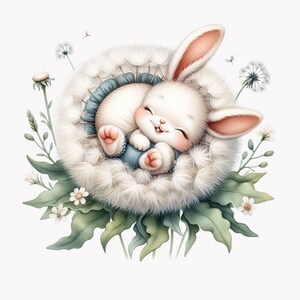 10 PNG Dandelion Bunny PNG – Baby Rabbit Clipart, Pastel Nursery Art ...
