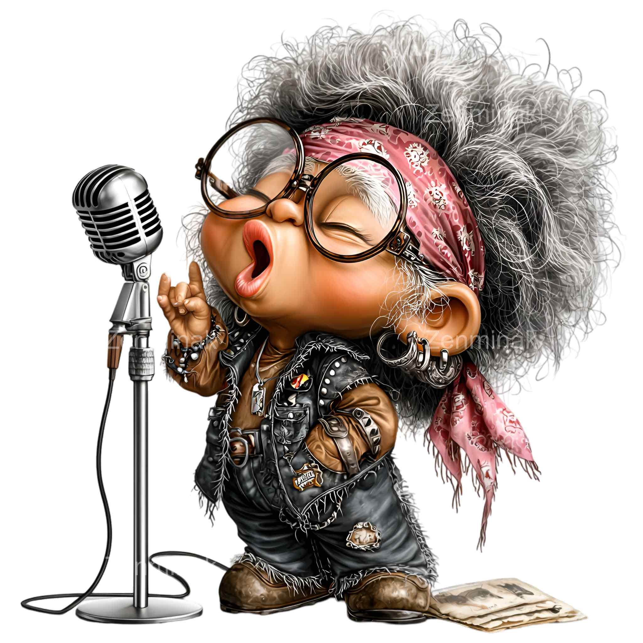 14 PNG Rockstar Grandma – Funny Singing Old Lady Clipart With ...