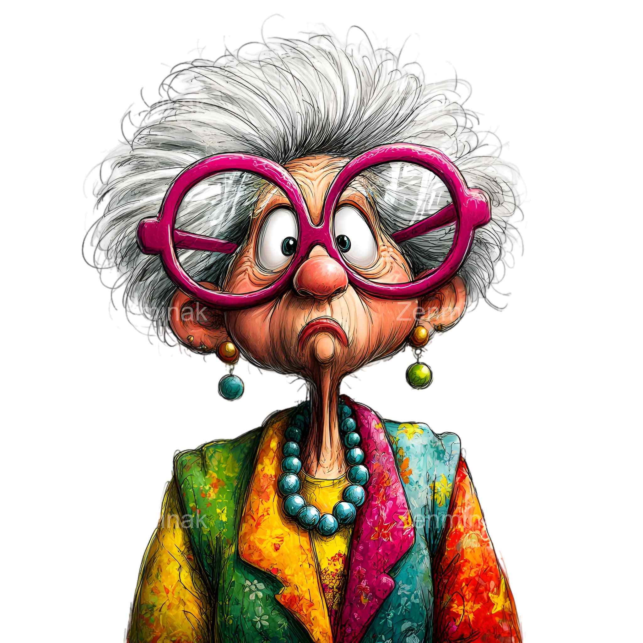 16 PNG Funny Grandma Clipart – Eccentric Senior Lady With Big Glasses ...