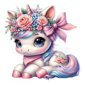 Unicorn Clipart, 10 PNG Watercolor Floral Rainbow Unicorn, Flowers ...