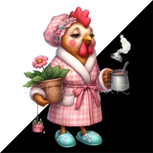 Funny Chicken Coffee Clip Art, 18 PNG Housewife Clipart, Mom Farm ...