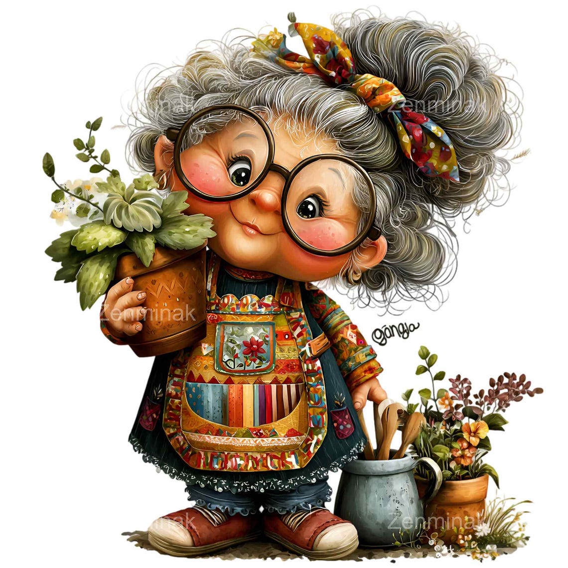 15 PNG Funny Gardening Grandma Clipart – PNG Cute Old Lady With Plants ...
