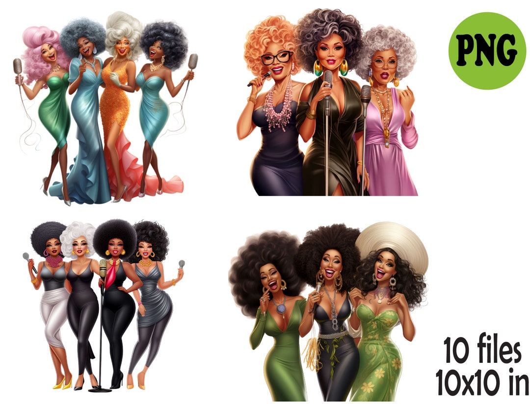 10 PNG Retro Diva Group Clipart – Curvy Women With Microphones PNG ...