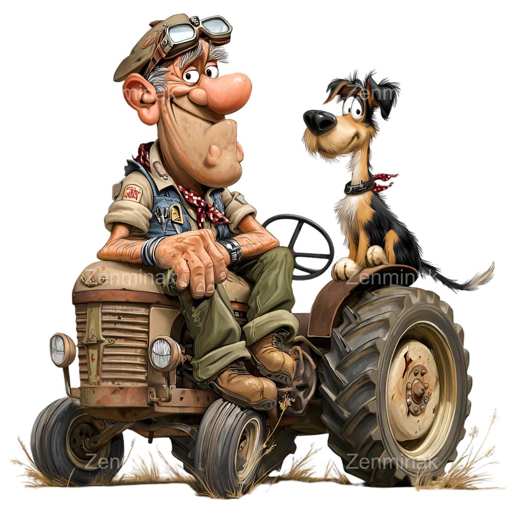 14 PNG Funny Grandpa PNG Clipart – Old Man With Dog on Tractor Digital ...
