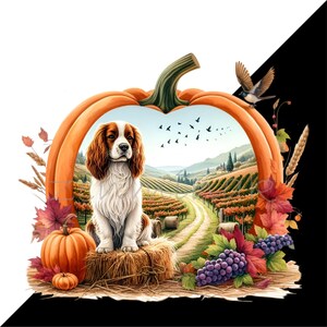 13 Fall Dog PNG Clipart, Relaxing Dog on Bench With Farmhouse, Pumpkin ...