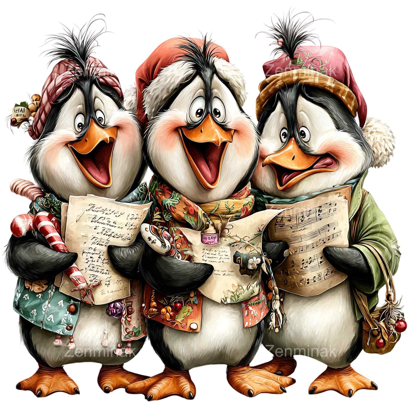 15 PNG Christmas Penguins Clipart – Winter Carolers PNG for ...