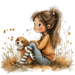 Cute Girl With Puppies PNG Clipart, 10 Whimsical Child and Dog ...