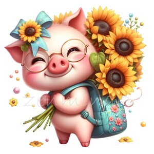 10 PNG Sunflower Piglet – Cute Pig PNG Clipart With Backpack and Hat ...