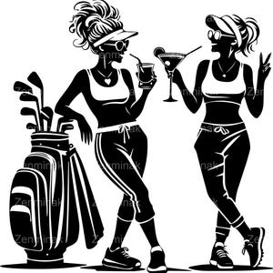 5 SVG Golf Ladies SVG Cut File, Sport Women With Drinks and Visors Golf ...