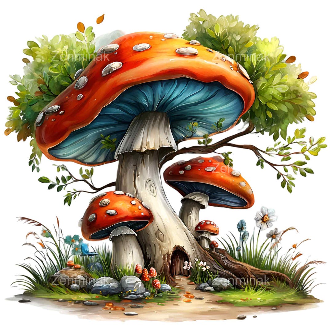 15 PNG Mushroom House Clipart, Fairy Garden Watercolor Gnome Home ...