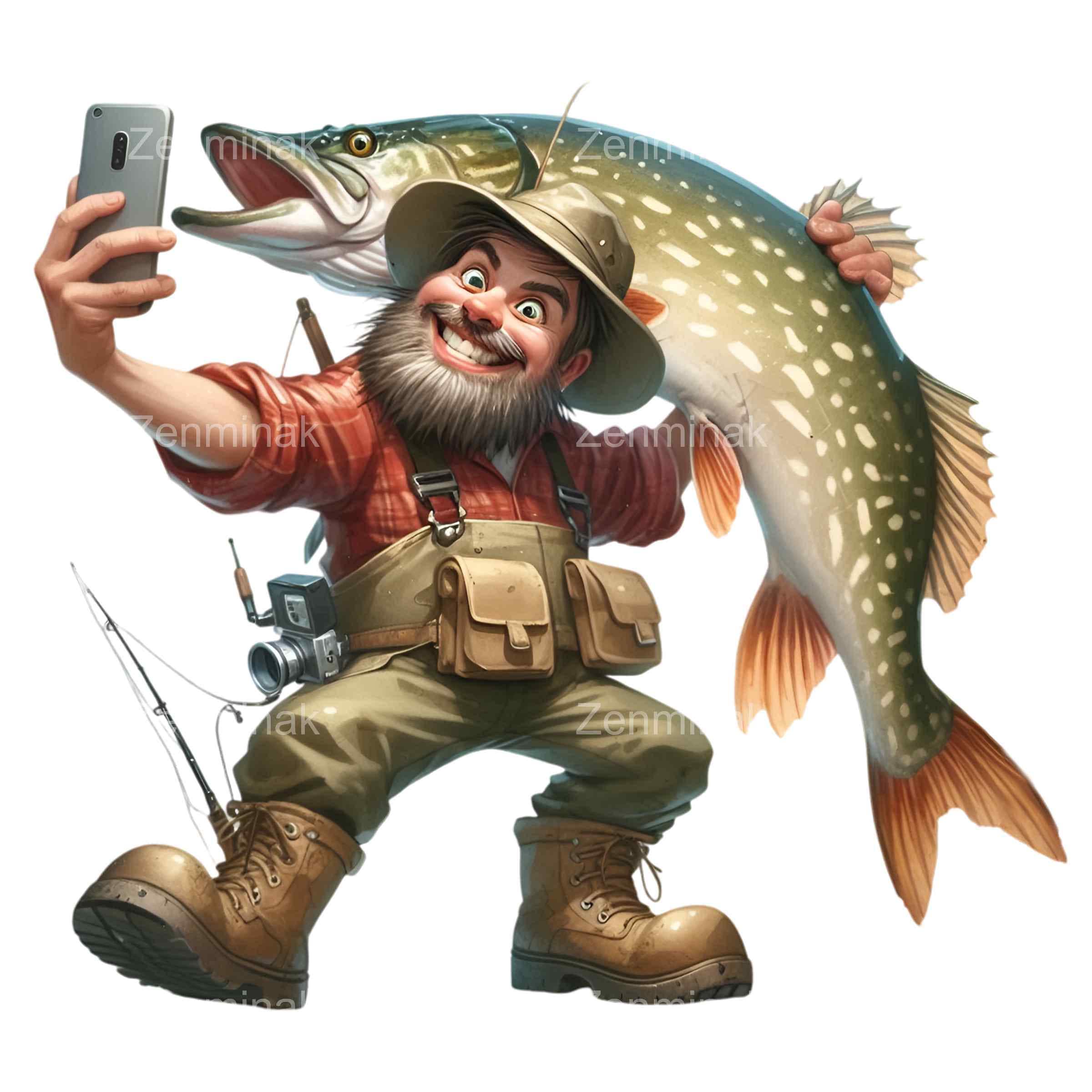 18 PNG Fishing Clipart – Funny Fisherman With Pike PNG – Cartoon Man ...